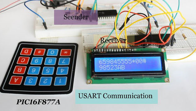 USART data communication between two micrcocontroller use PIM16F877A ...